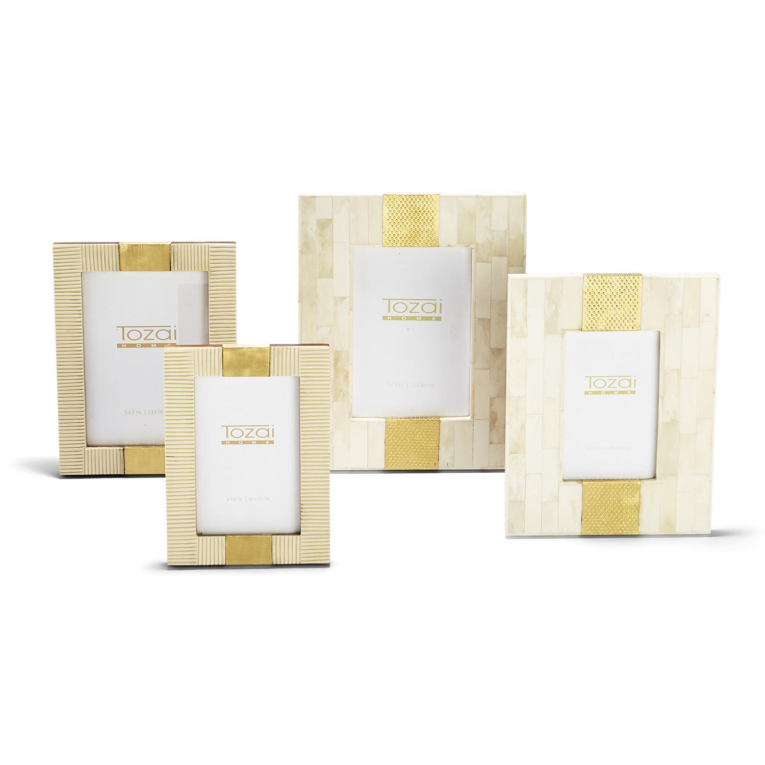 S/2 Brass and Beige Photo Frame Incl 2 Sizes/Styles