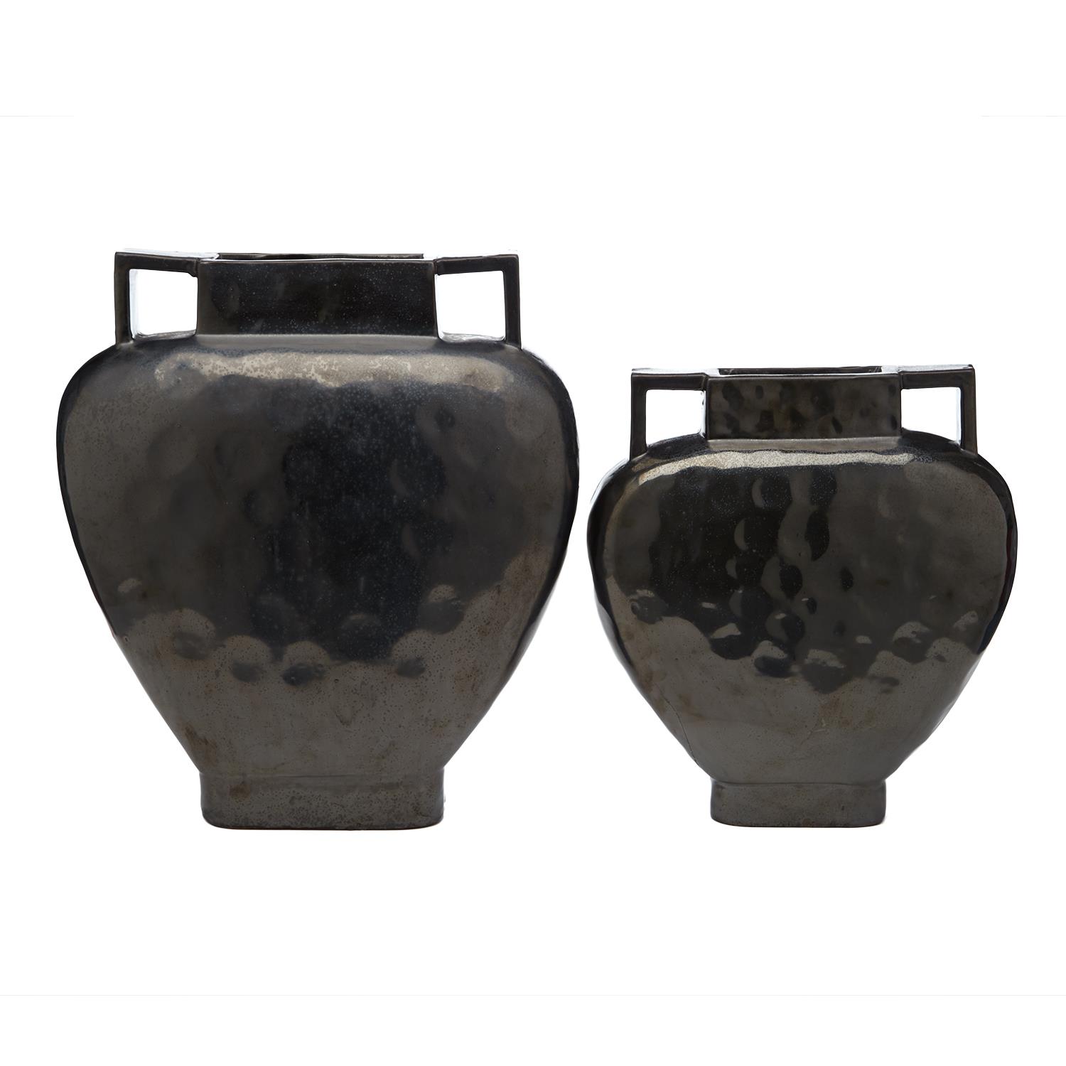 S/2 2 Handled Flat Vases Vases - Ceramic