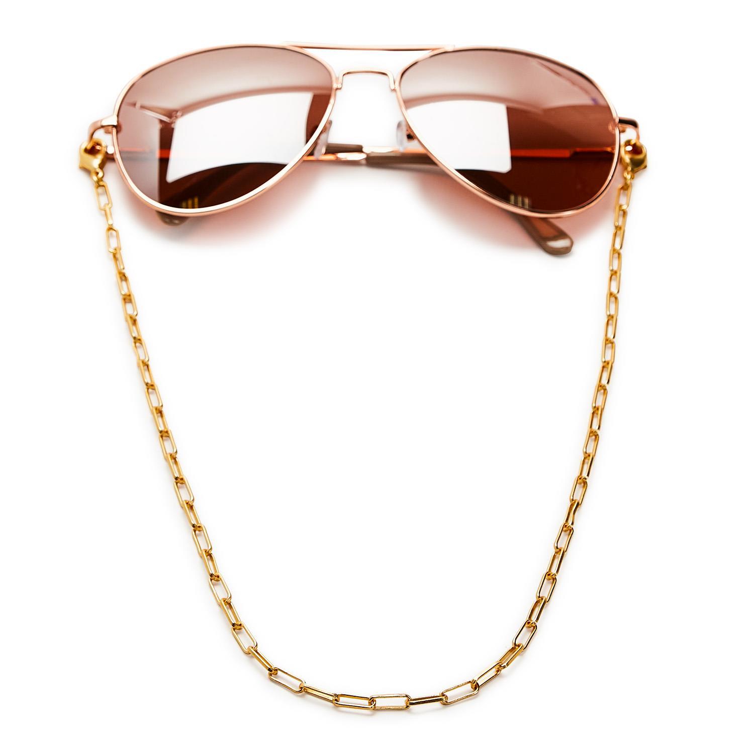 Gold Rectangle Link Eyeglasses/Face Mask Chain on Gift Card