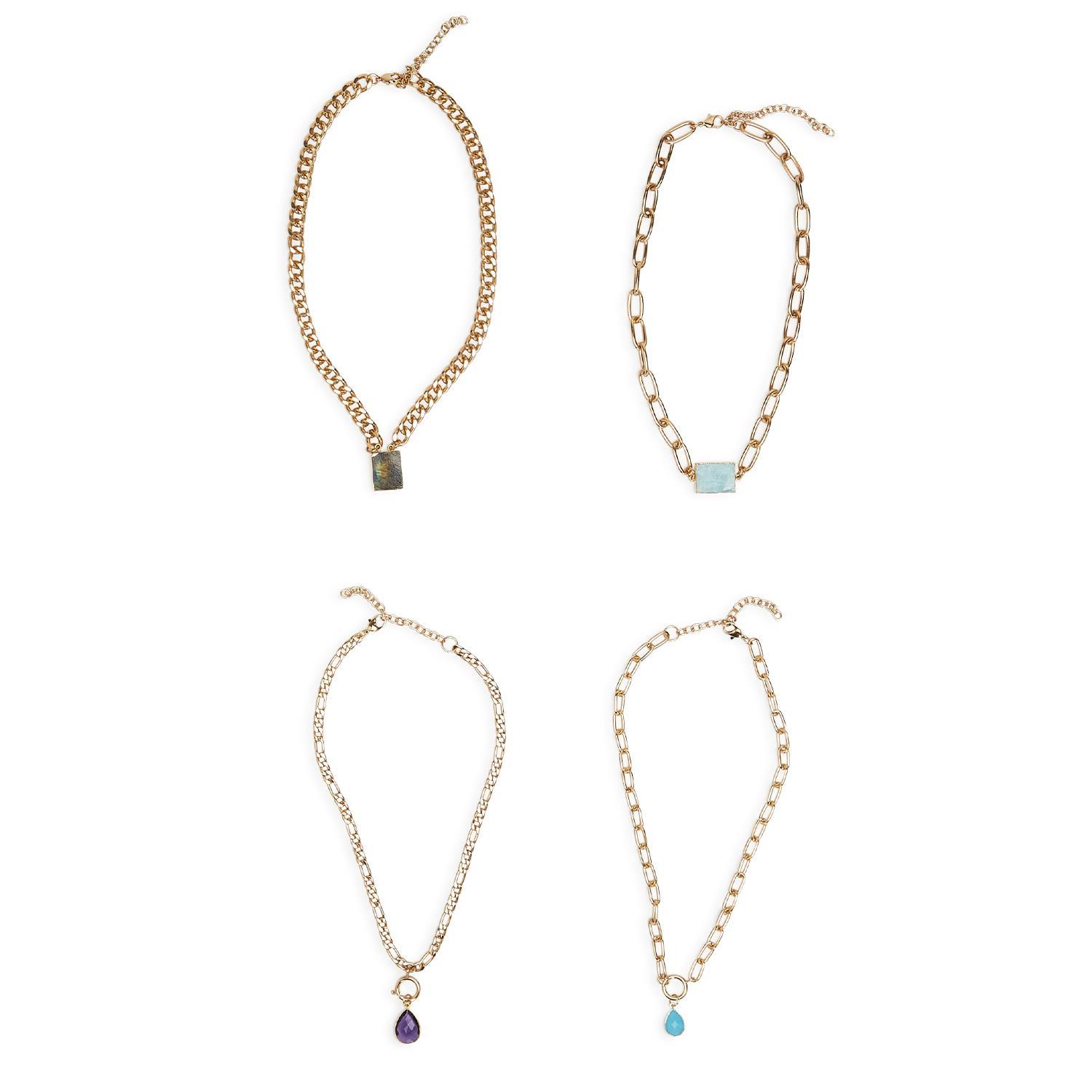 Chain Link Necklaces with Natural Stone A/4