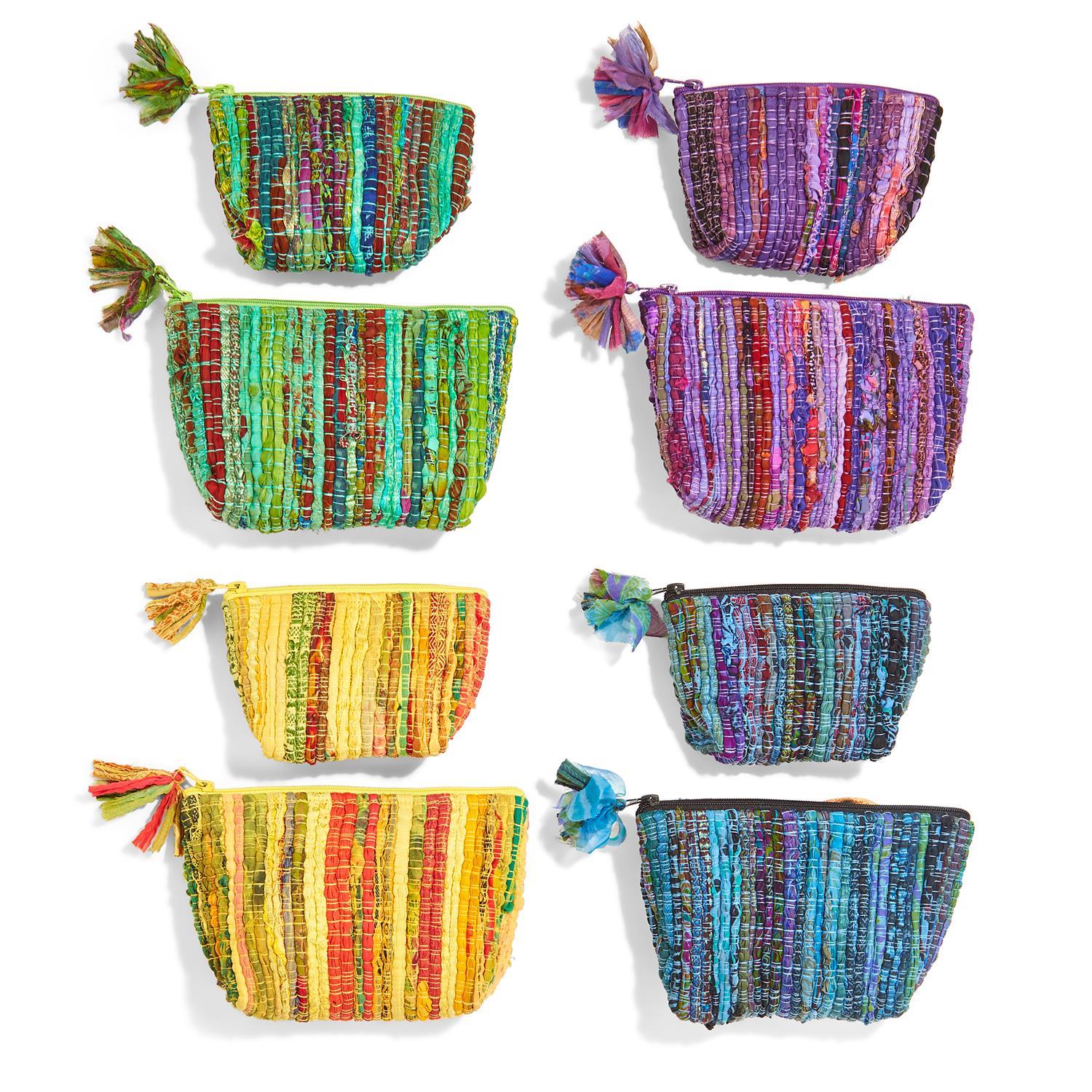 Chindi Multi Purpose Bags w/Pom Pom Zipper Pull Asst 4 Colorways