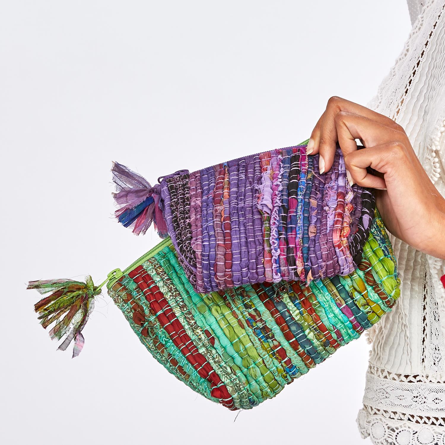 Chindi Multi Purpose Bags w/Pom Pom Zipper Pull Asst 4 Colorways