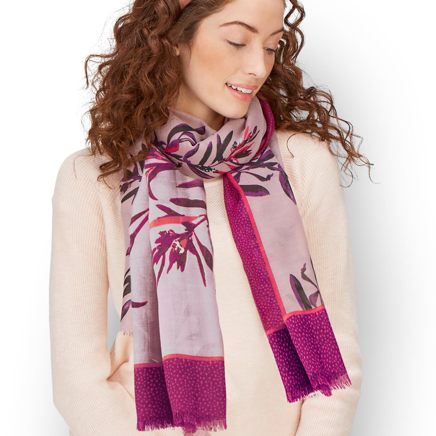 Flower Stem and Dots Border Scarf Assorted 2 Colors