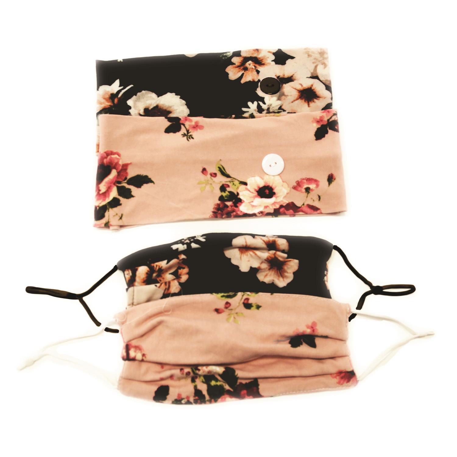 Floral Pattern Headband and 2 Layer Face Cover Set A/2