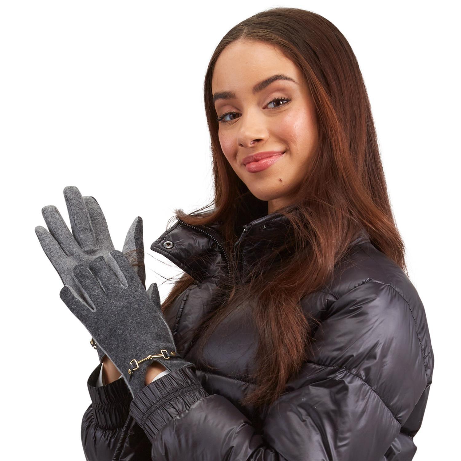 Cashmere Blend Gloves with Buckle Detail Fleece Lining and Touchscreen ...