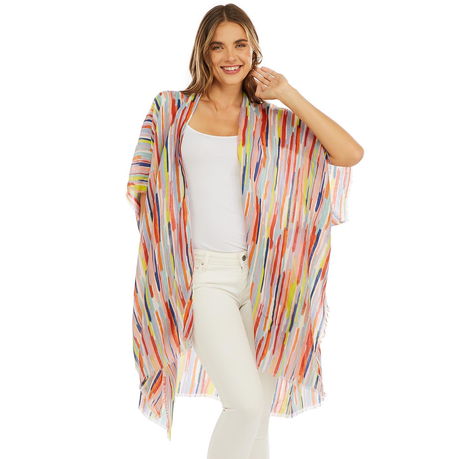 Colorful Vertical Stripe Kimono with Eyelash Fringe