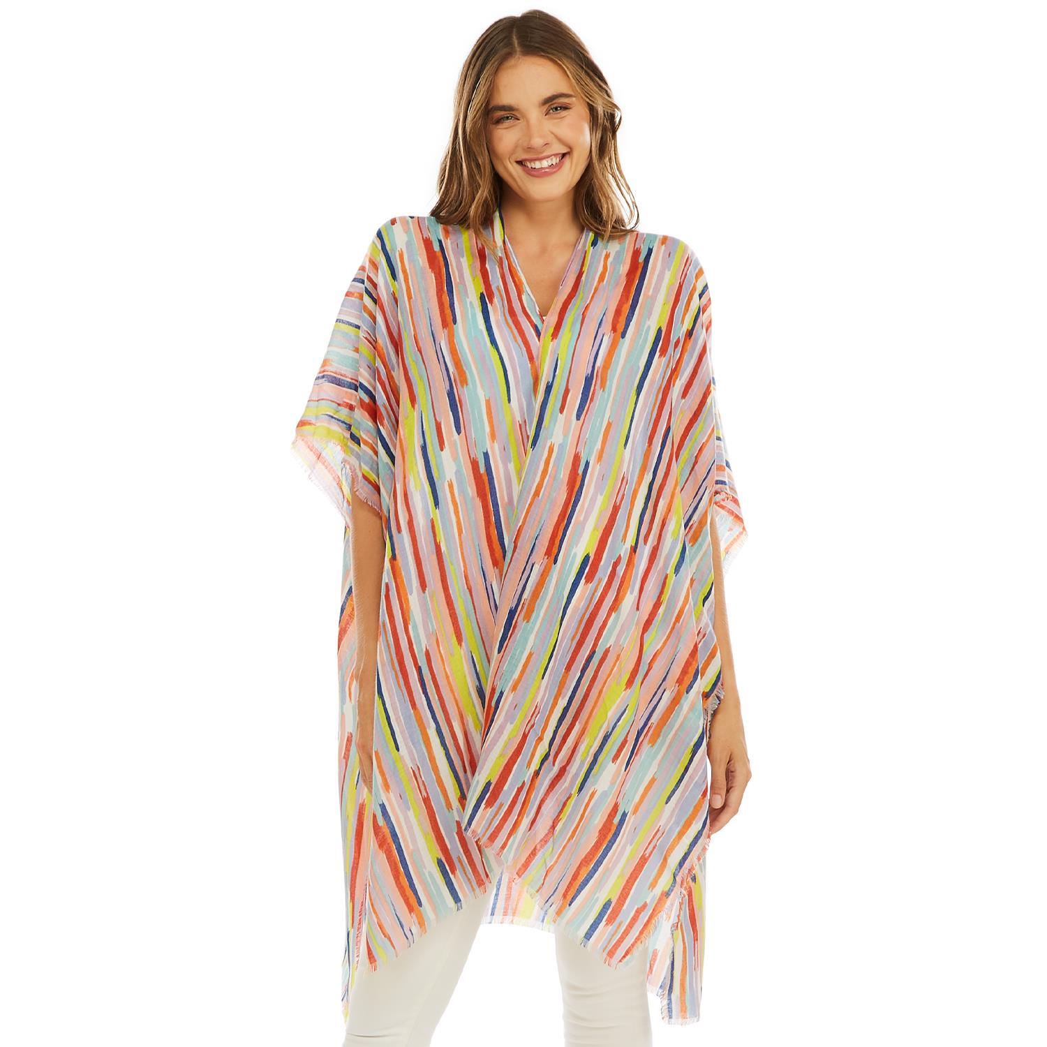 Colorful Vertical Stripe Kimono with Eyelash Fringe