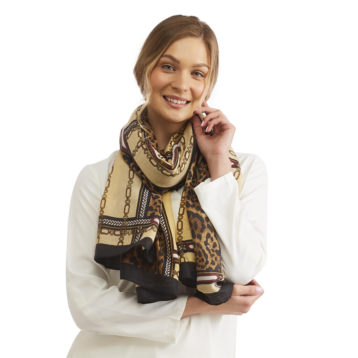 Chain and Leopard Print Scarf