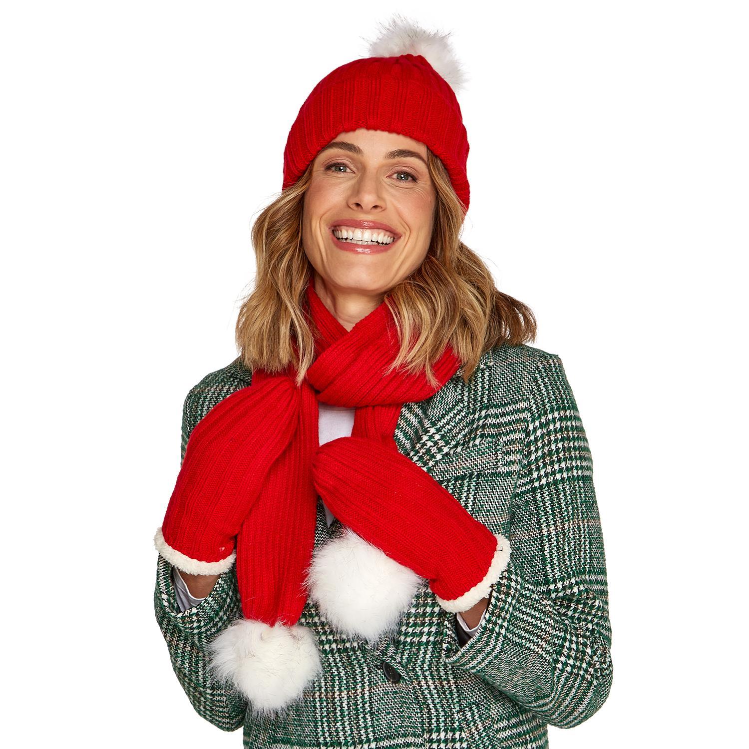 Wide Ribbed Hat, Scarf and Mitten Set