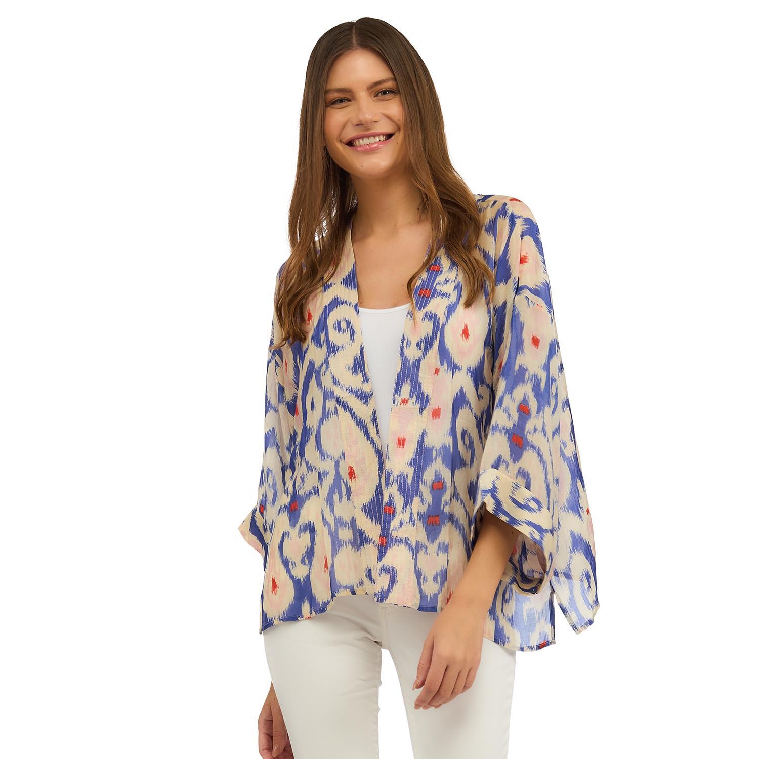 Ikat Print Blue Short Kimono