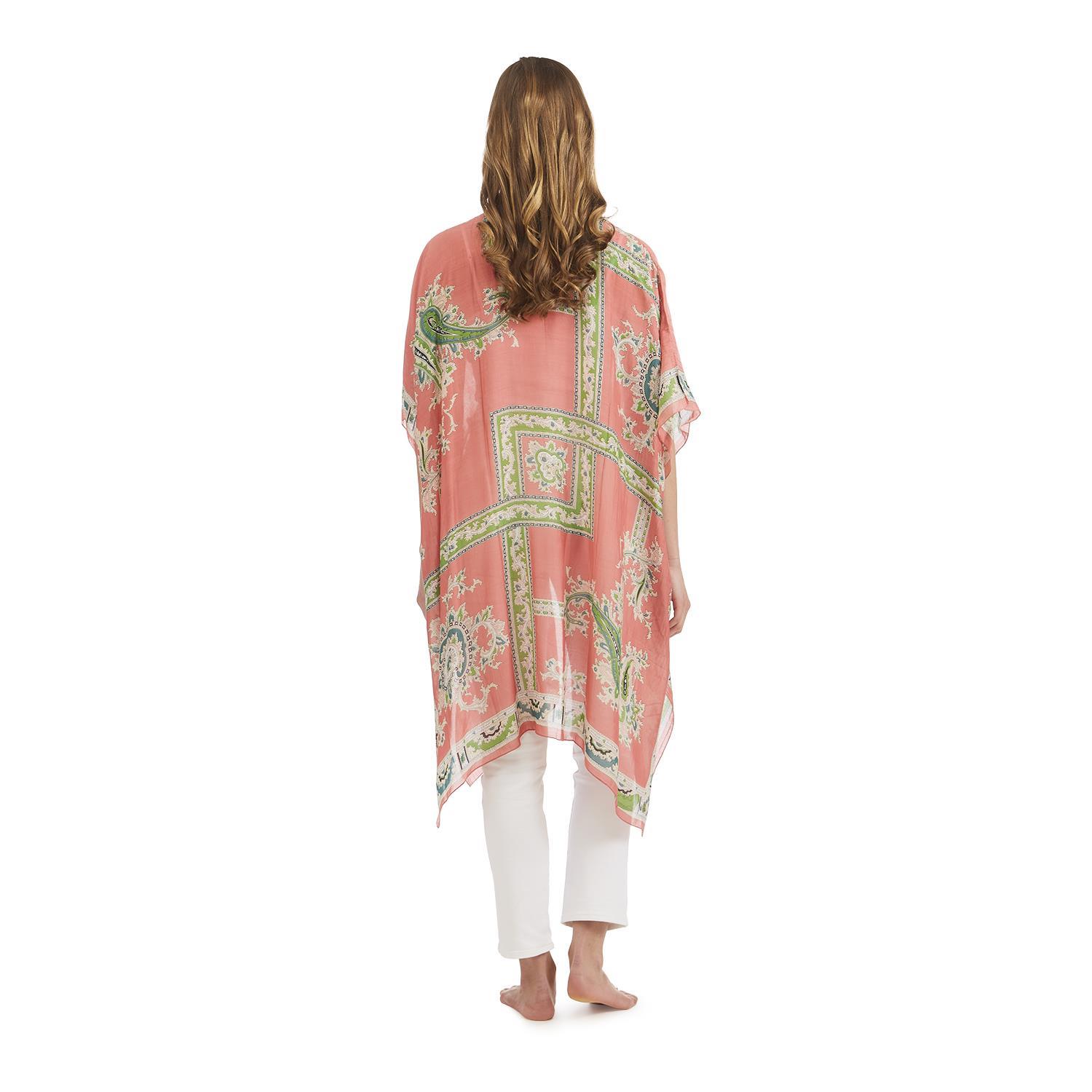 Handkerchief Print Coral Long Kimono