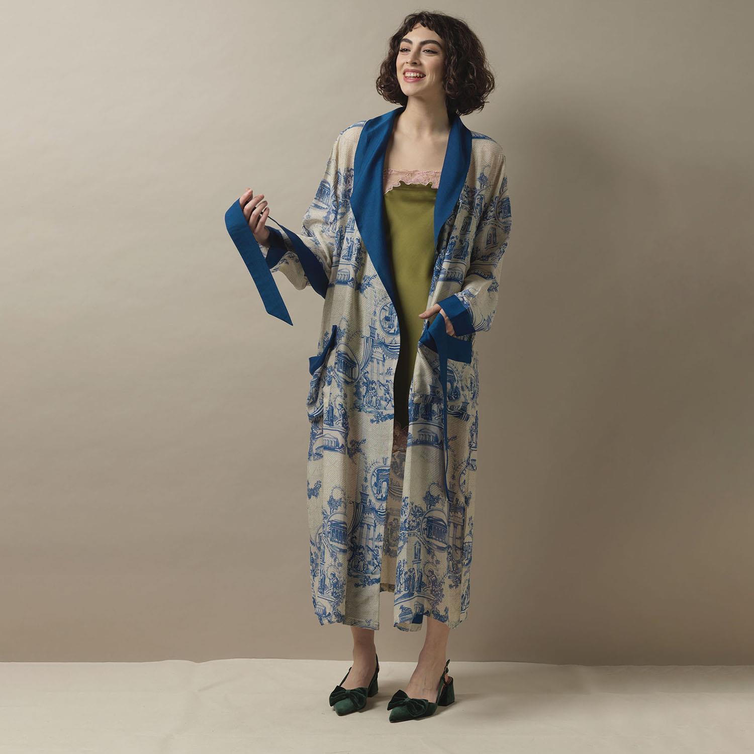 Ancient Column Print Blue Robe Gown