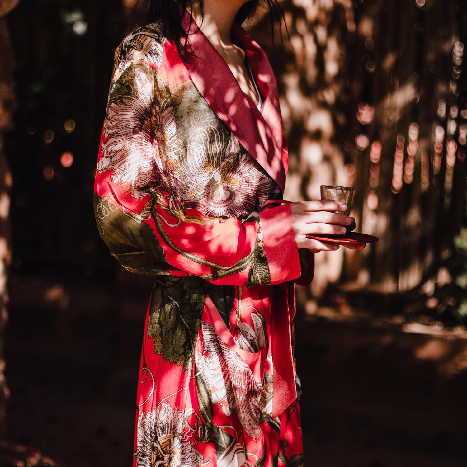 Coral Passion Flower Robe Gown