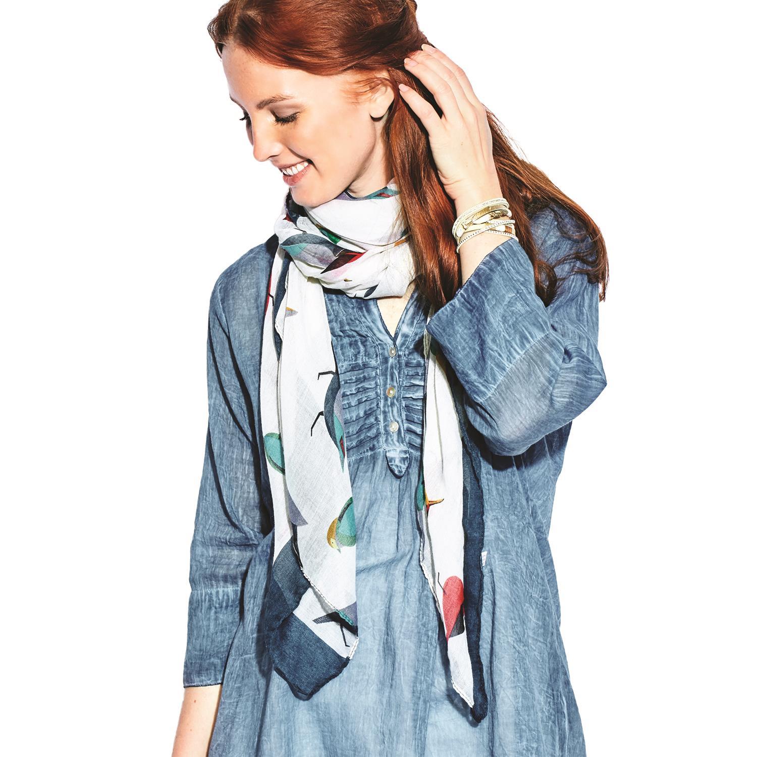 Bird Print Scarf W Tassels Assorted 2 Colors