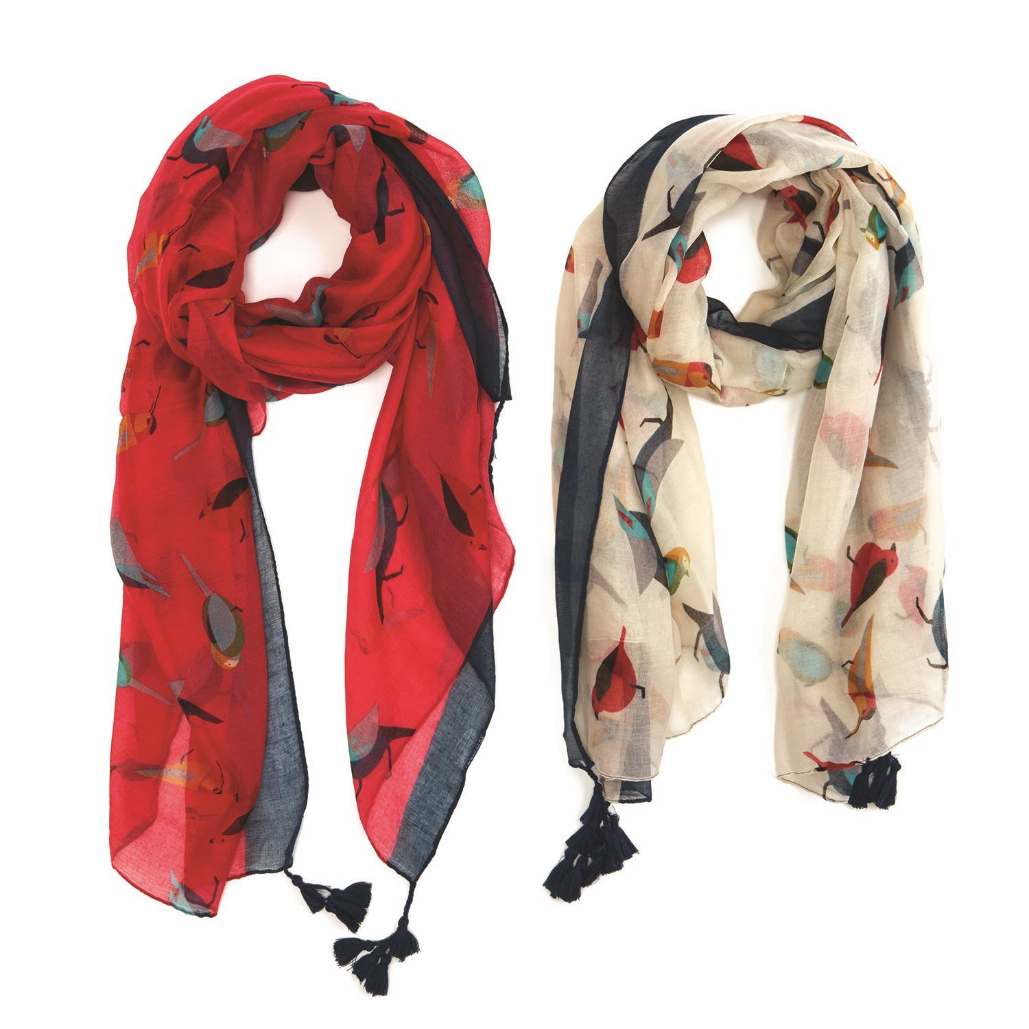 Bird Print Scarf W Tassels Assorted 2 Colors