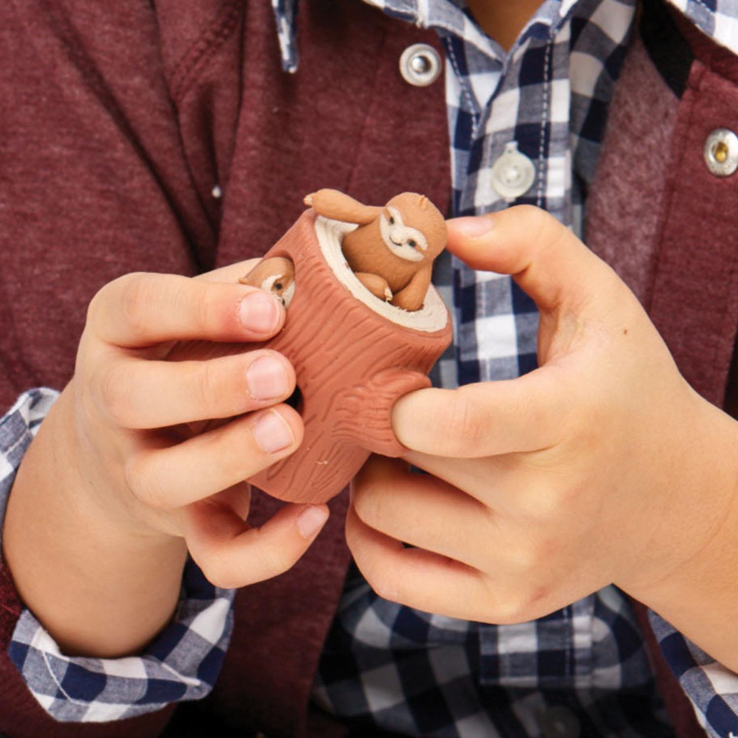 Peek-A-Boo Two Sloths in Tree Stump Stretch Toy