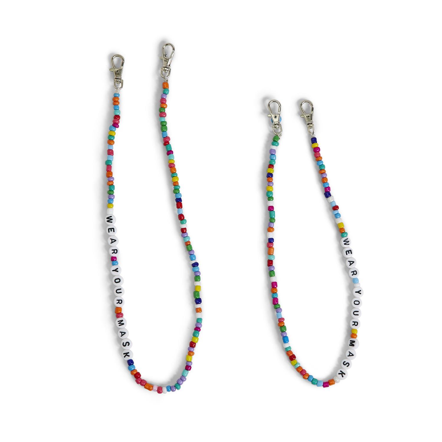 "Wear Your Mask" Rainbow Beads Mask Holder Chain on Gift Card Asst 2 Sizes
