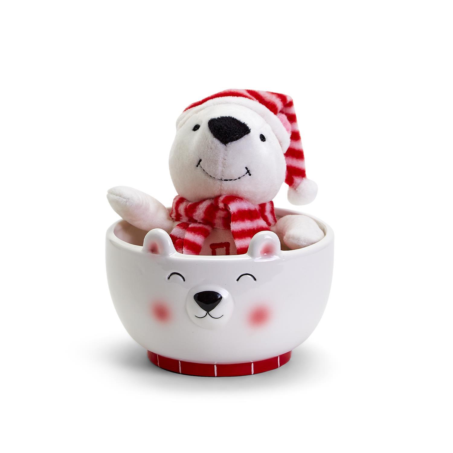 Polar Bear Bowl with Plush Polar Bear