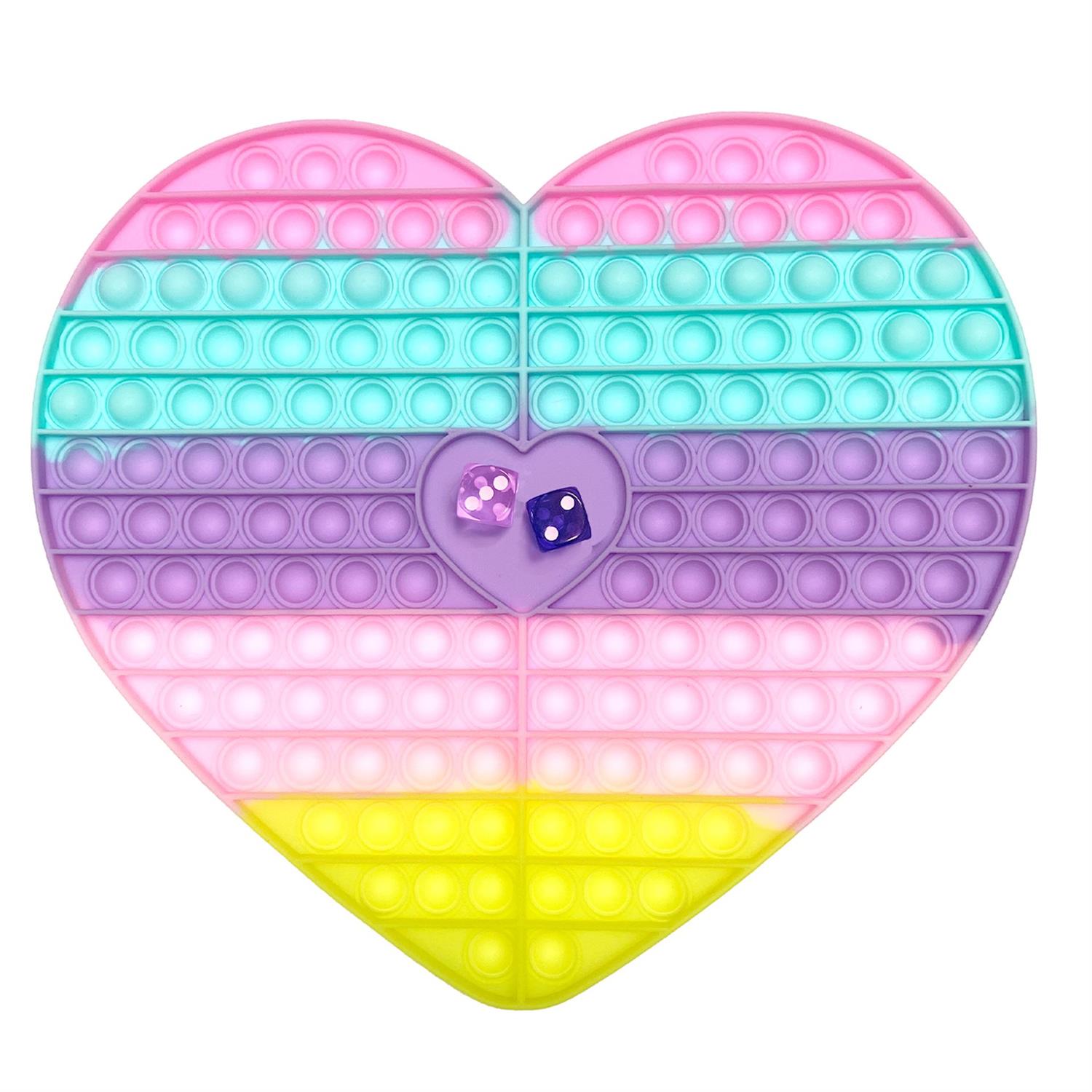Rainbow Heart Bubble Popper Game W/2 Dice