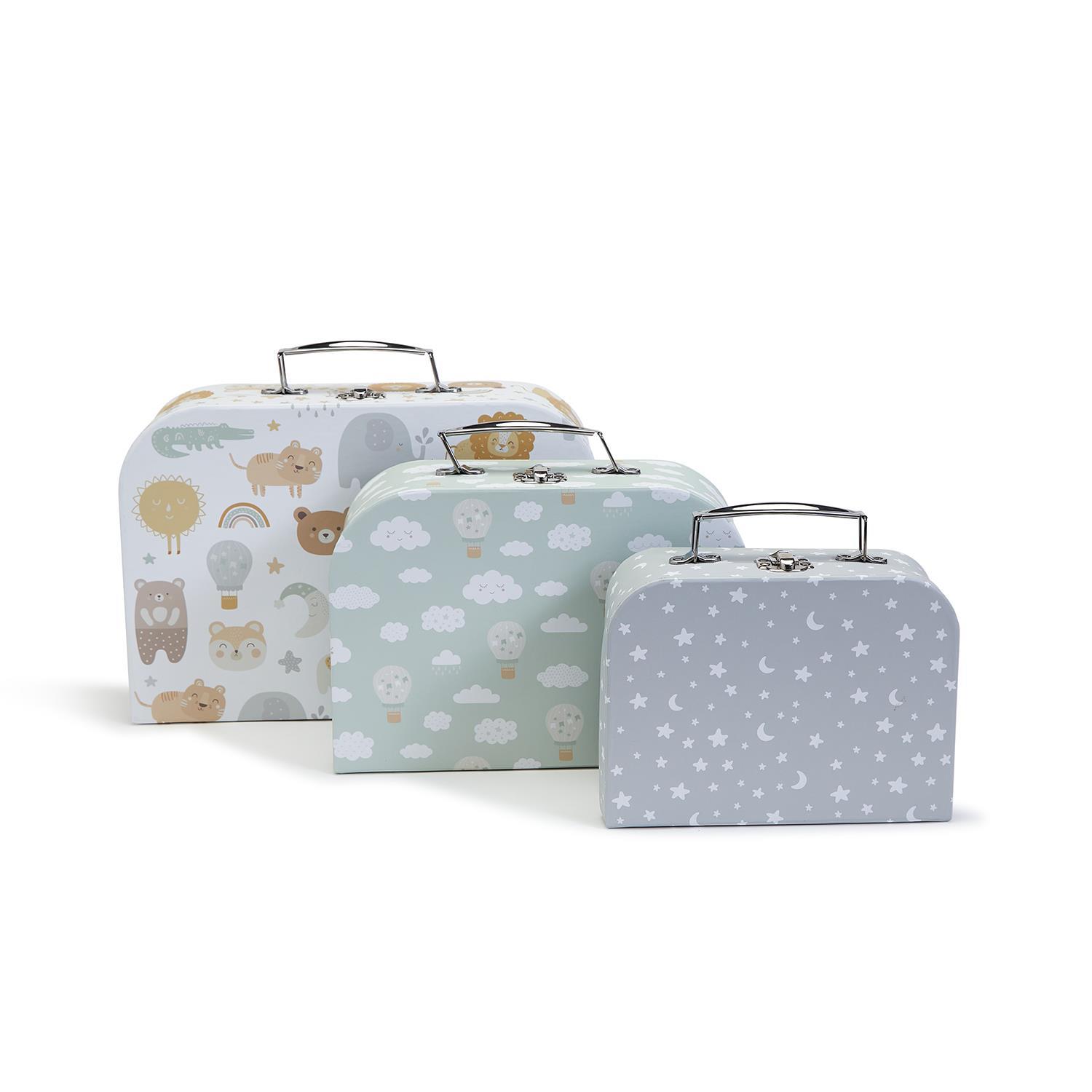S/3 Nesting Storage Suitcase Boxes Incl 3 Sizes/Patterns