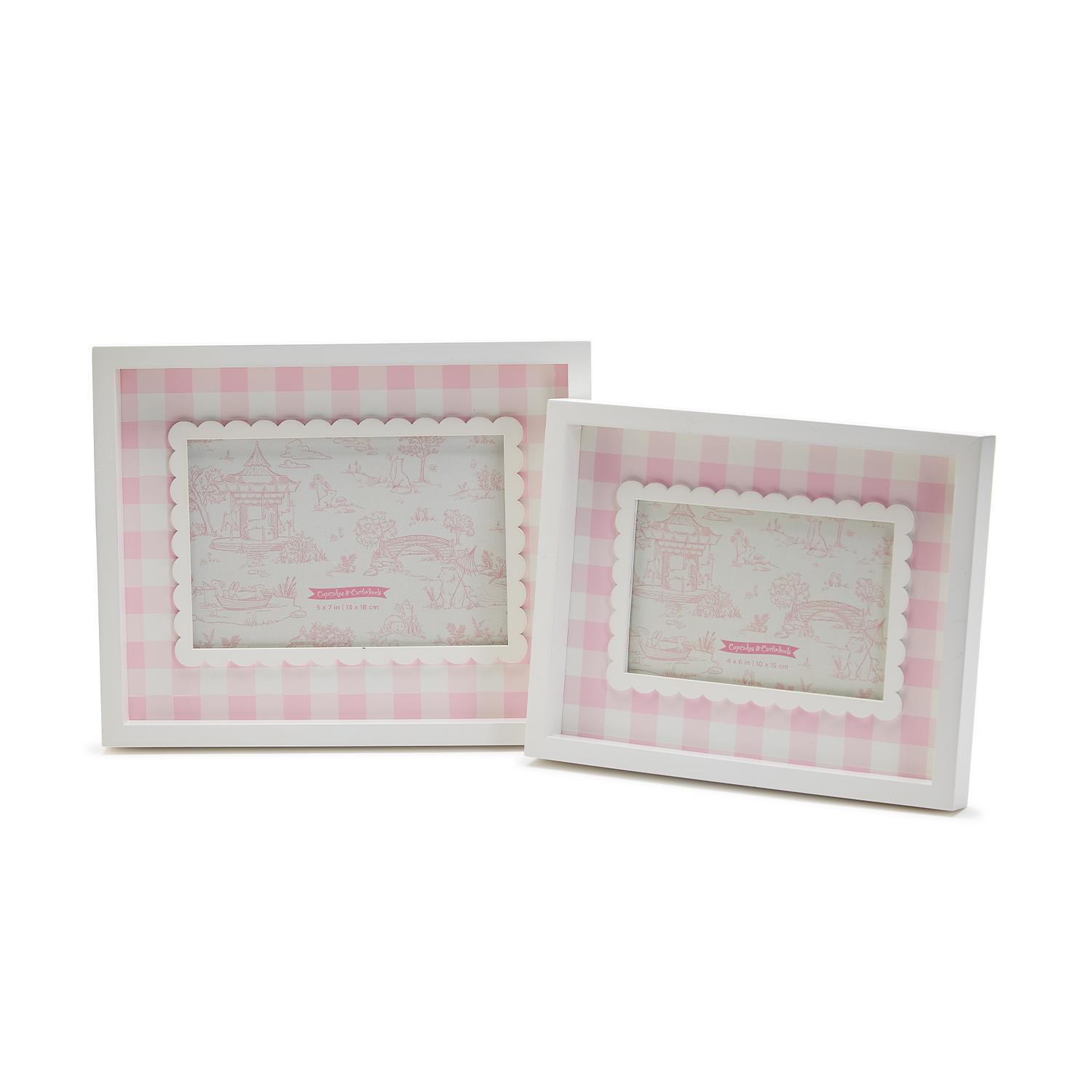 Set of 2 Pink Gingham Photo Frames Includes 4" x 6" and 5" x 7"