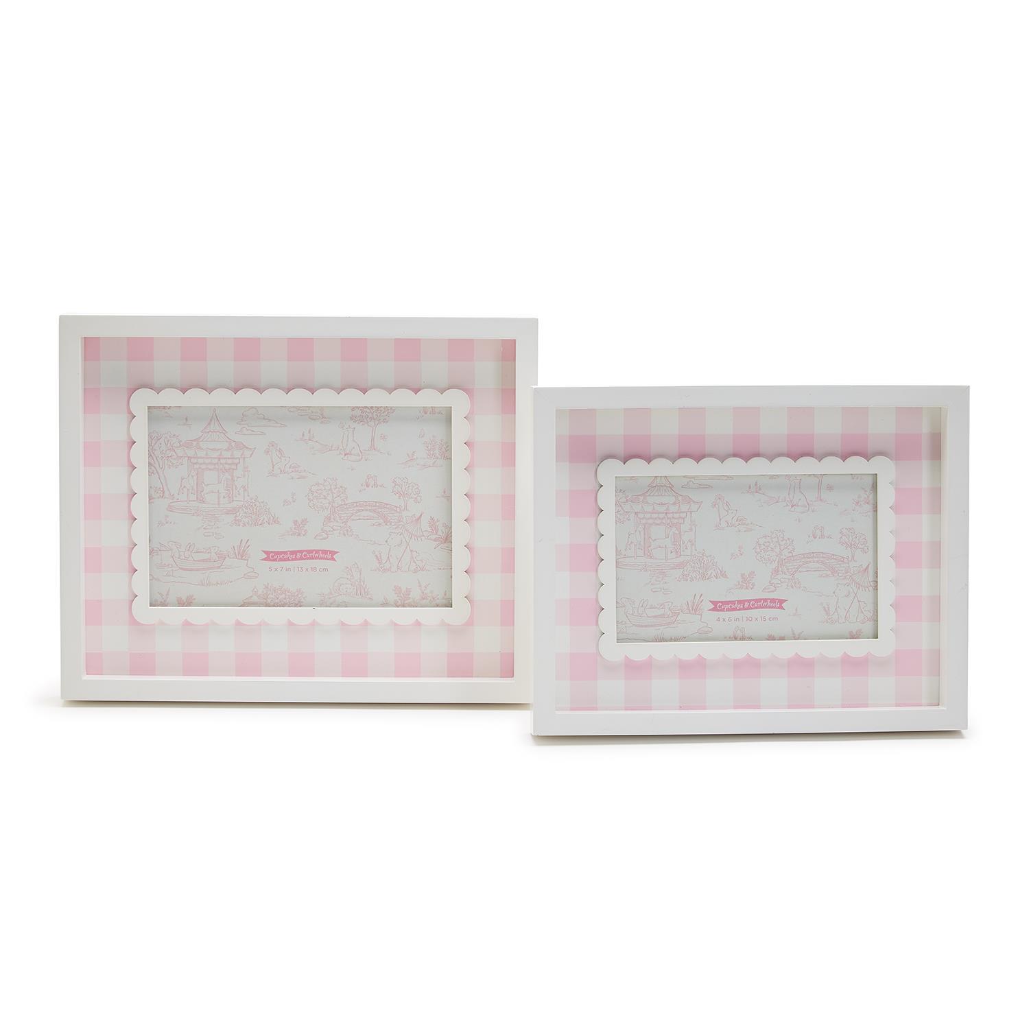 Set of 2 Pink Gingham Photo Frames Includes 4" x 6" and 5" x 7"