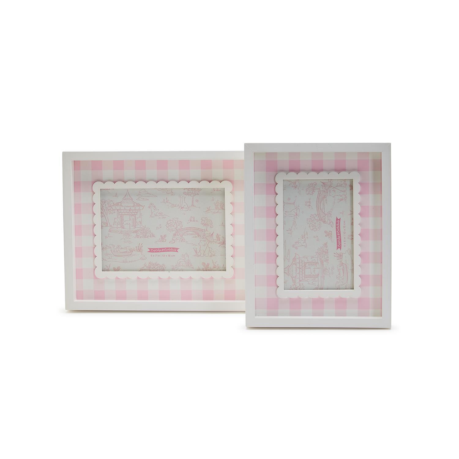 Set of 2 Pink Gingham Photo Frames Includes 4" x 6" and 5" x 7"