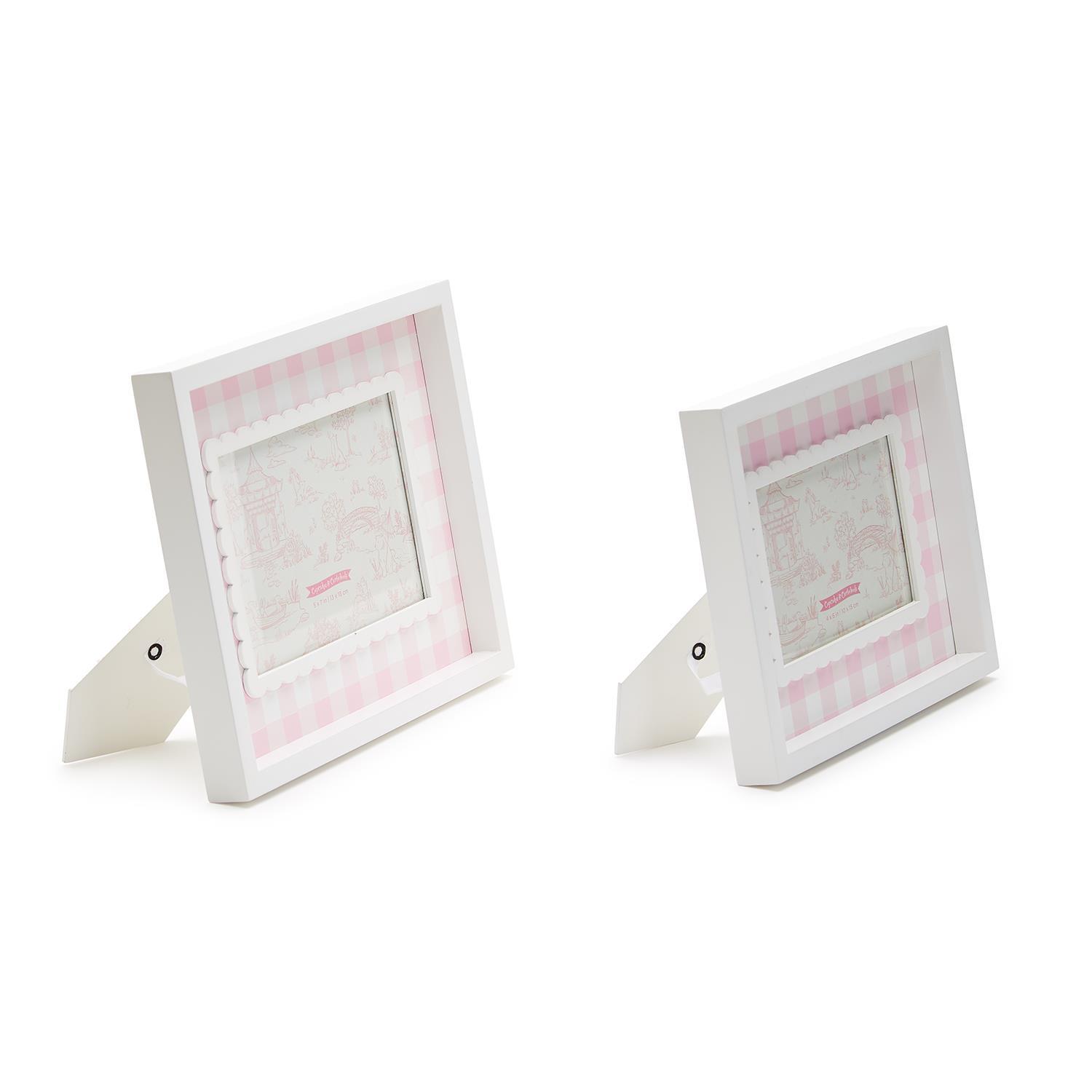 Set of 2 Pink Gingham Photo Frames Includes 4" x 6" and 5" x 7"