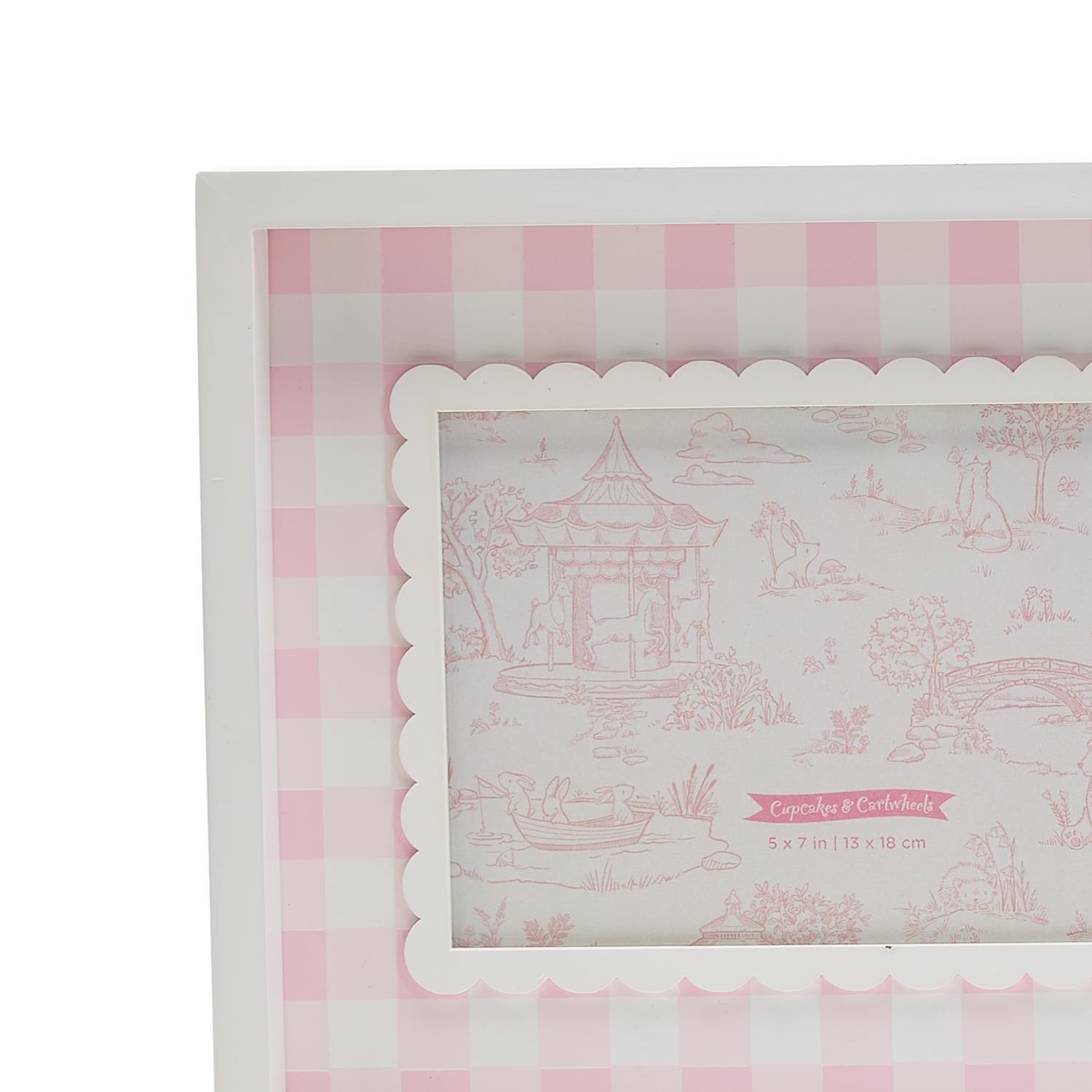 Set of 2 Pink Gingham Photo Frames Includes 4" x 6" and 5" x 7"