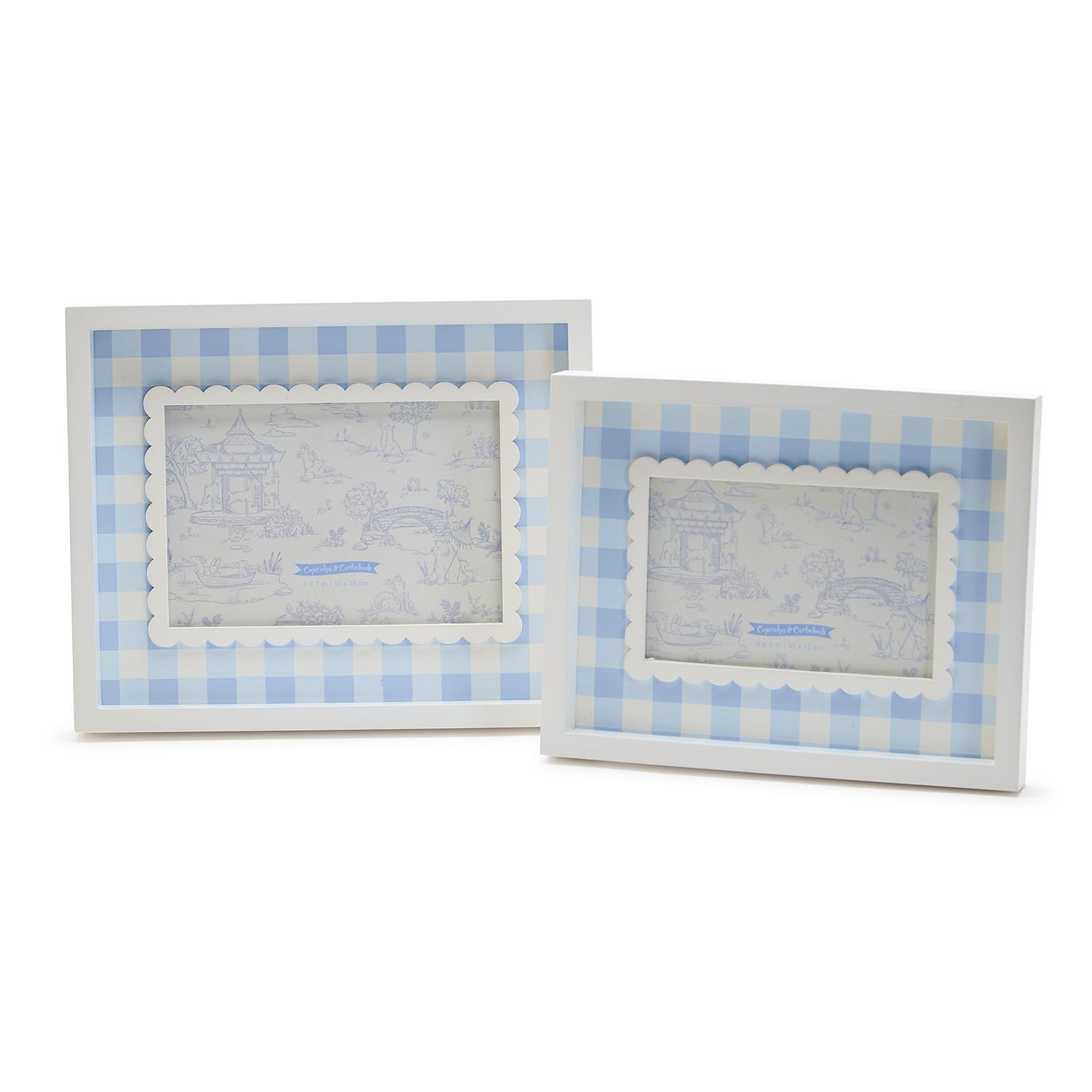 Set of 2 Blue Gingham Photo Frames Includes 2 Sizes: 4" x 6" and 5" x 7"