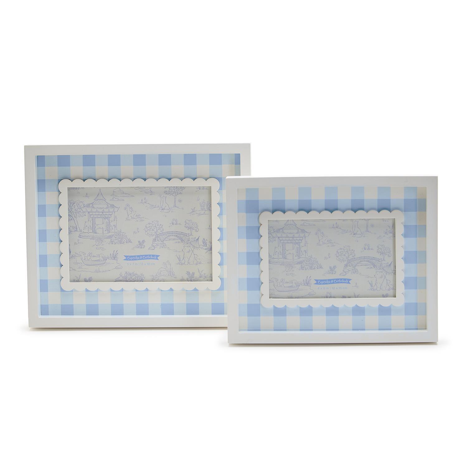 Set of 2 Blue Gingham Photo Frames Includes 2 Sizes: 4" x 6" and 5" x 7"