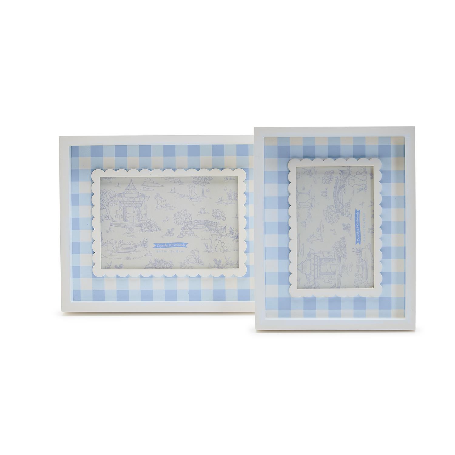 Set of 2 Blue Gingham Photo Frames Includes 2 Sizes: 4" x 6" and 5" x 7"