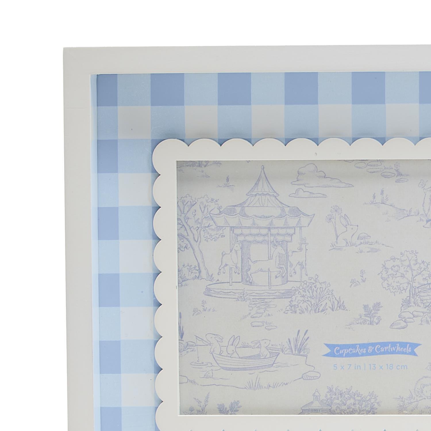 Set of 2 Blue Gingham Photo Frames Includes 2 Sizes: 4" x 6" and 5" x 7"
