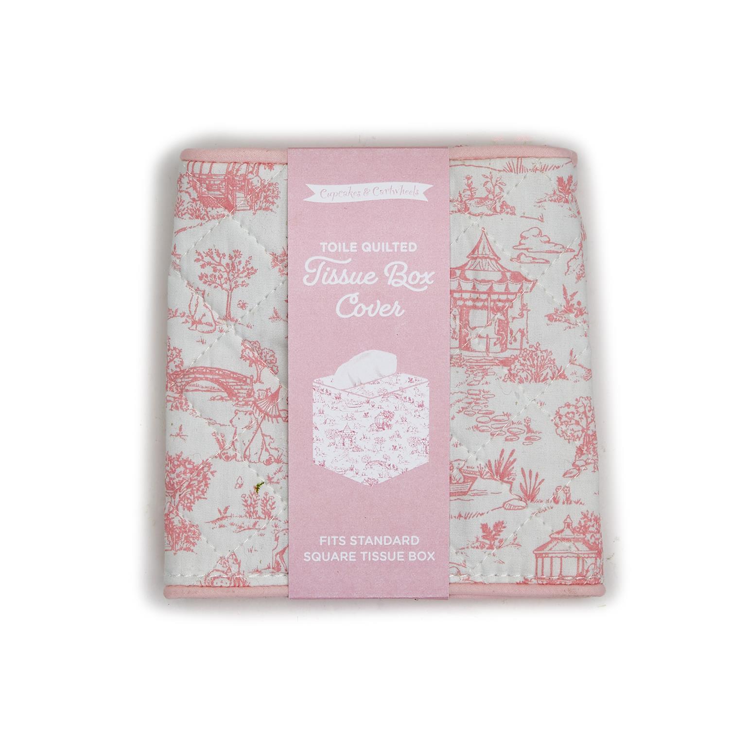 Toile Quilted Cotton Tissue Box Cover Assorted 2 Colors