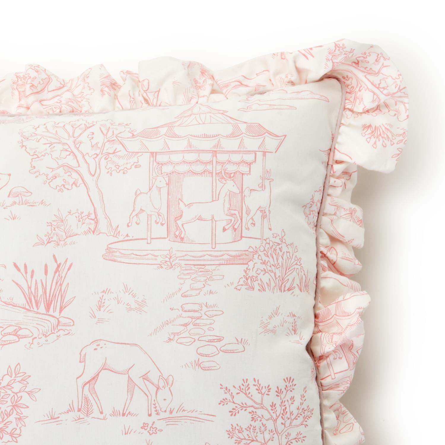 Baby Animal Toile Decorative Pillow with Ruffle Detail and Zipper ...