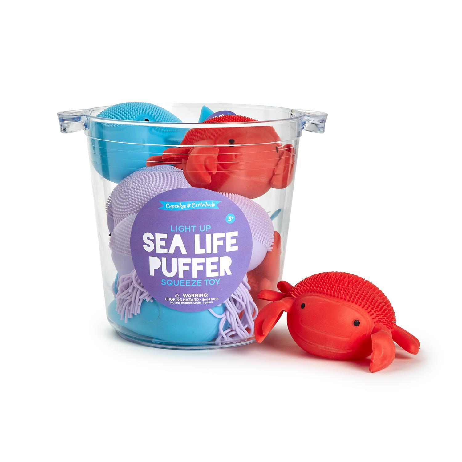 18 Pc Light Up Sea Life Puffer Toy Unit with Bucket Display Includes 3 ...