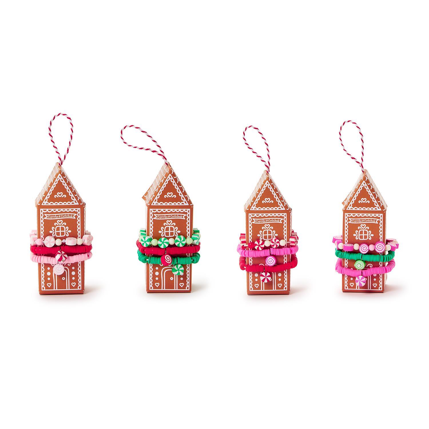 Set of 3 Peppermint Candy Elastic Bracelets on Gingerbread House Gift ...