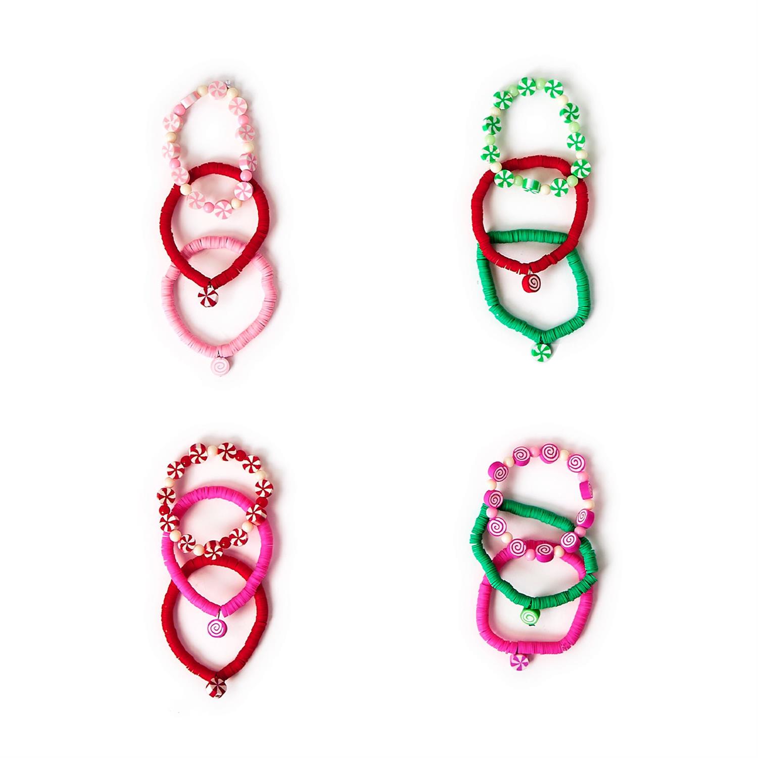 Set of 3 Peppermint Candy Elastic Bracelets on Gingerbread House Gift ...