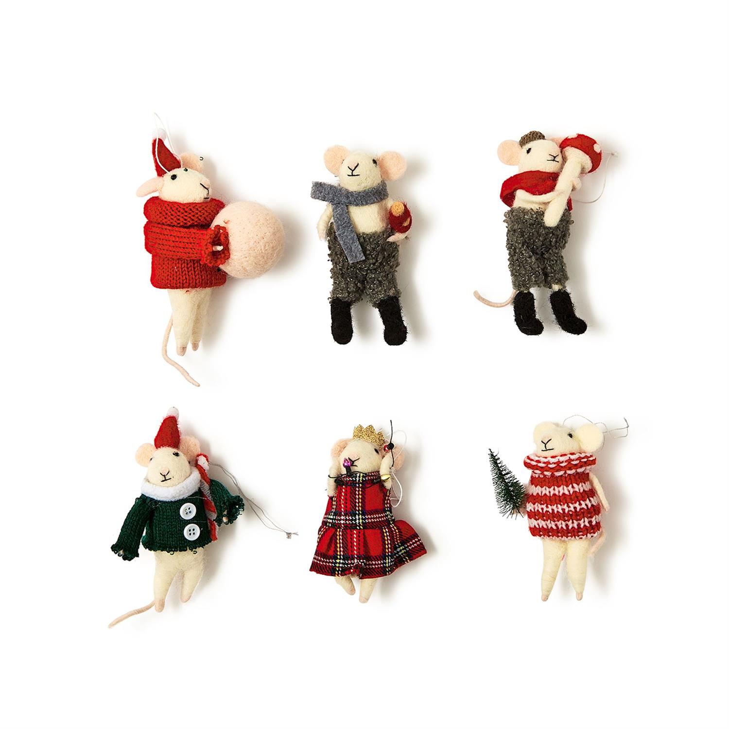 Holiday Mice 24 Pc Hand-Crafted Felt Ornament Unit Includes 6 Designs