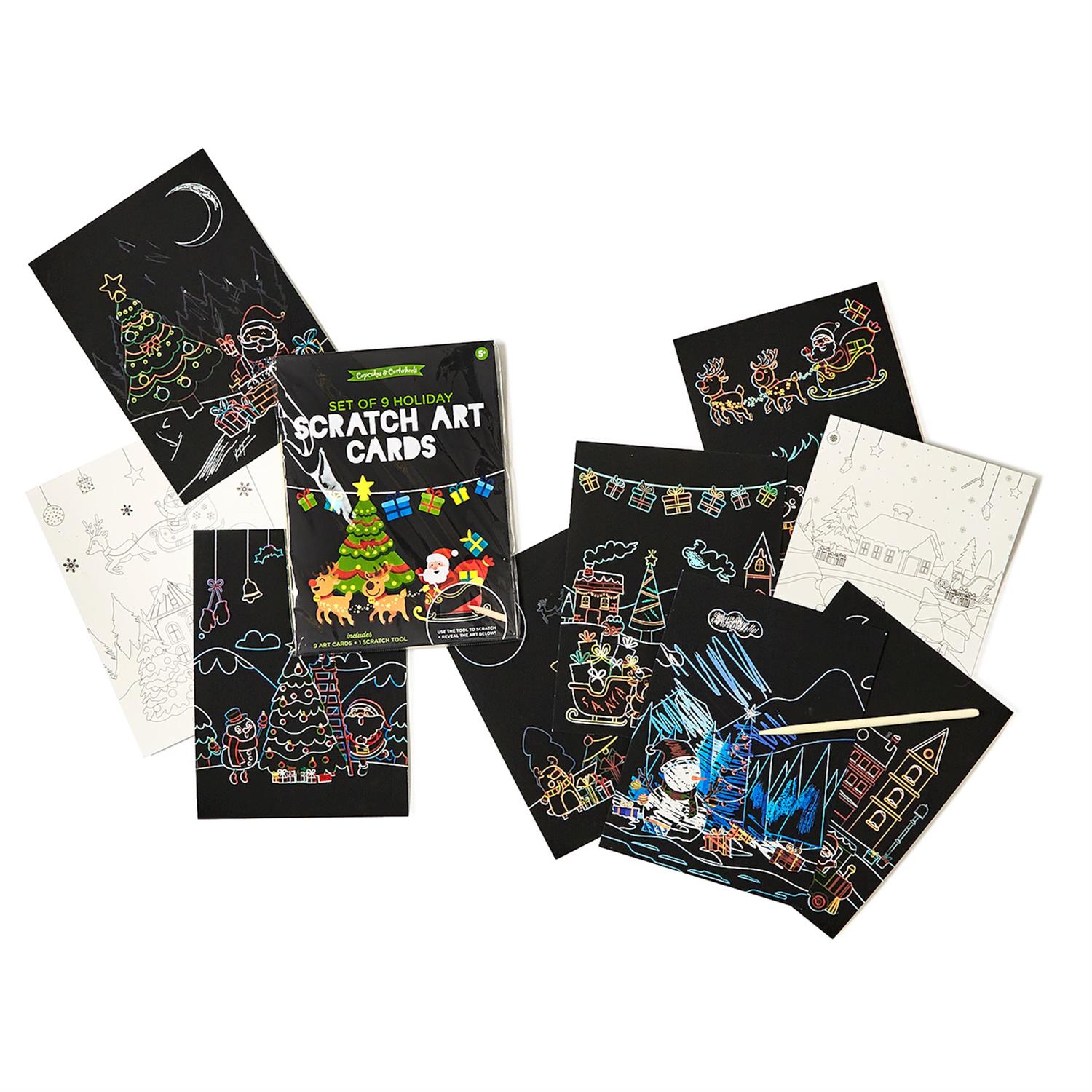 24 Pc S/9 Christmas Design Scratch Art Cards Kit Unit