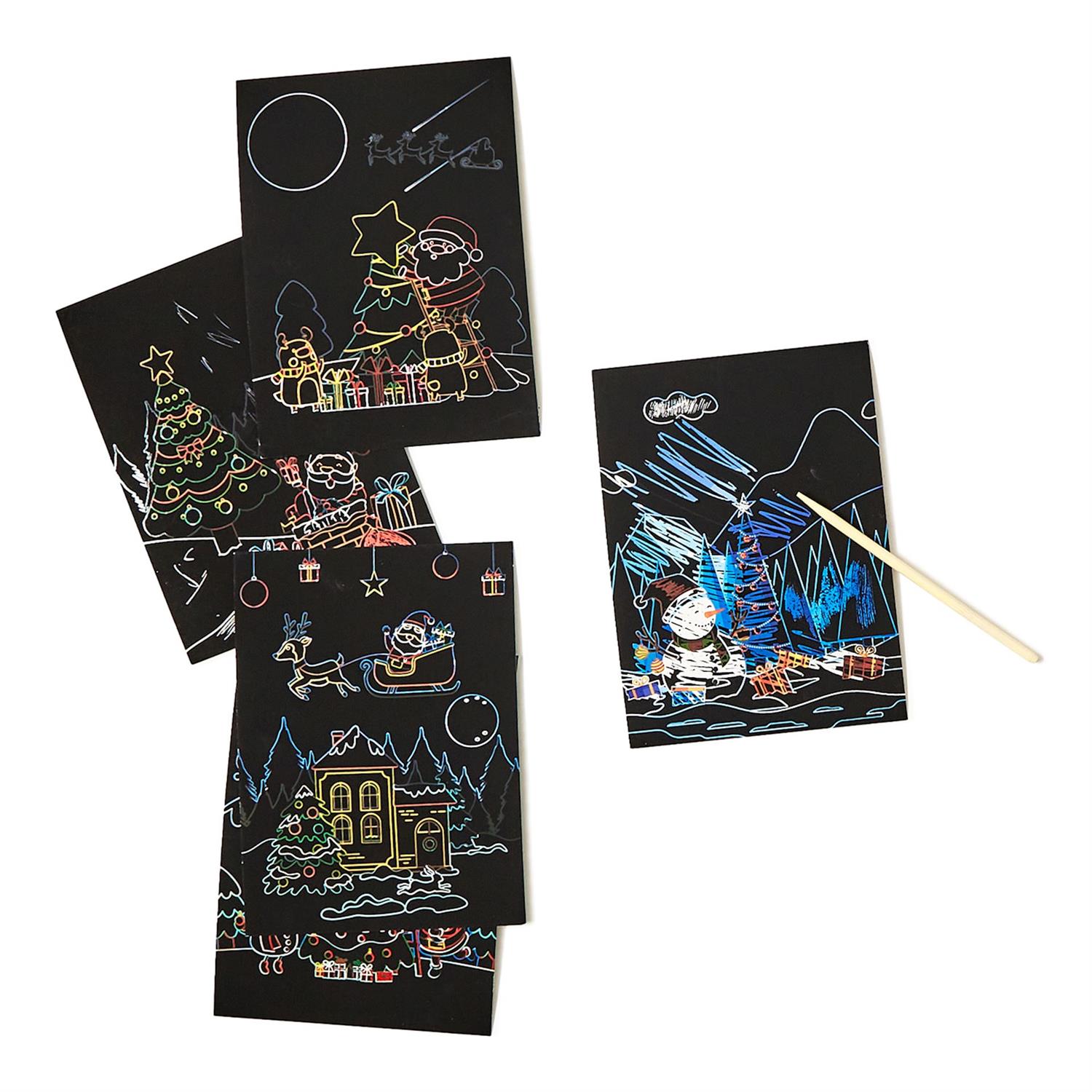 24 Pc S/9 Christmas Design Scratch Art Cards Kit Unit