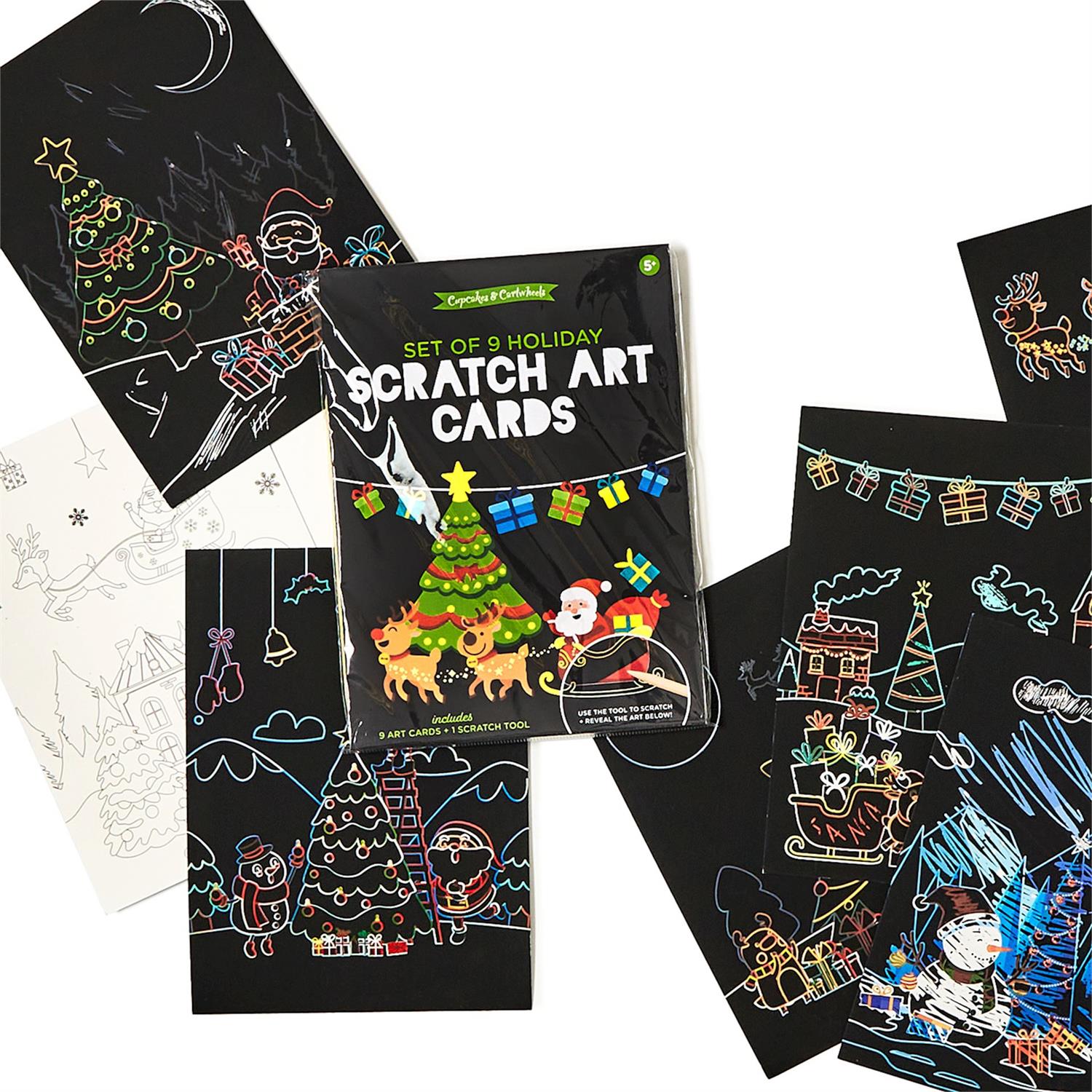 24 Pc S/9 Christmas Design Scratch Art Cards Kit Unit