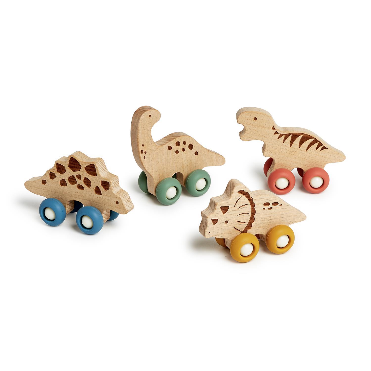 12 Pc Hand-Crafted Wooden Dinosaur Toy Unit in Countertop Display ...