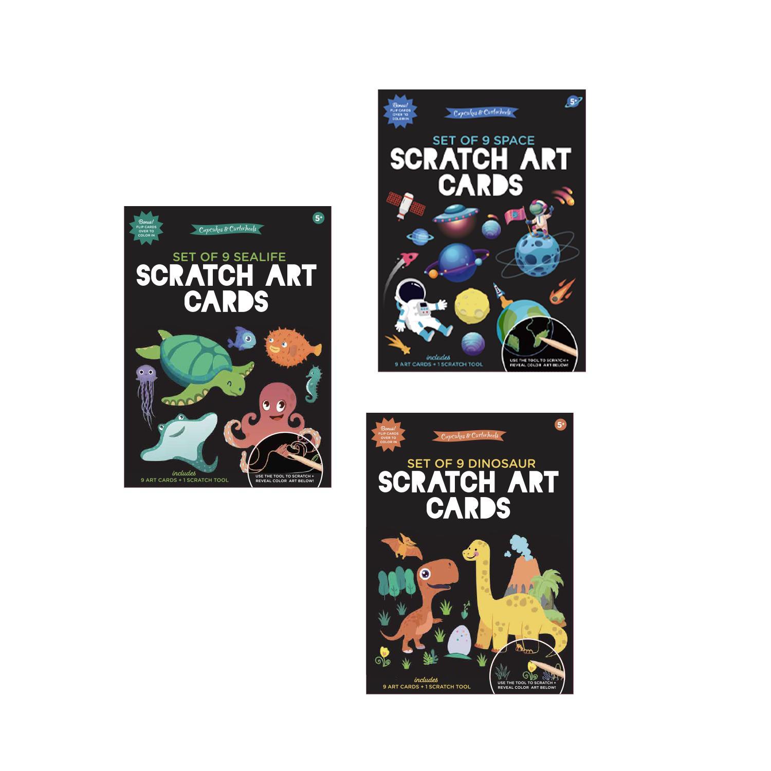 24 Pc Scratch Art and Coloring Cards Kit Unit Includes 3 Designs