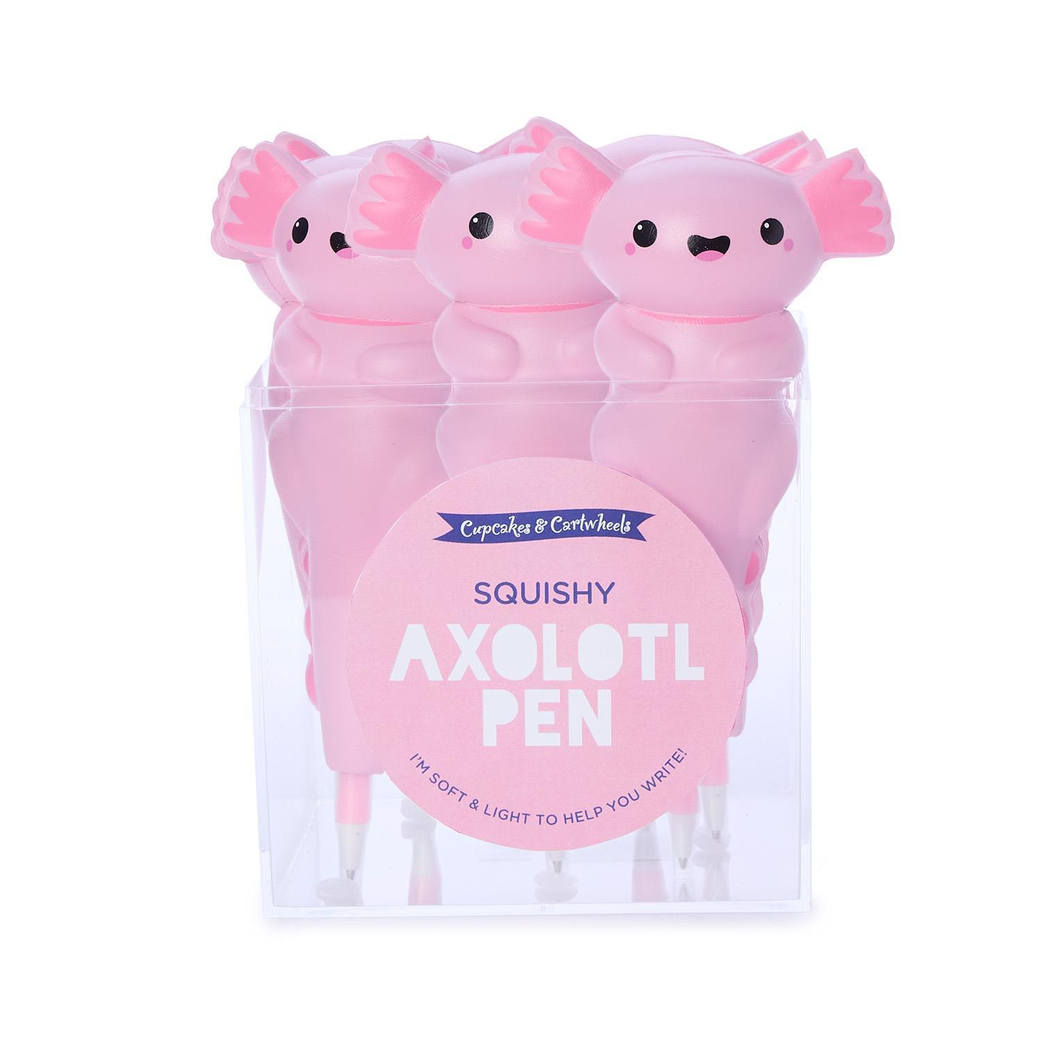 16 Pc Pink Squishy Axolotl Pen Unit with Countertop Display