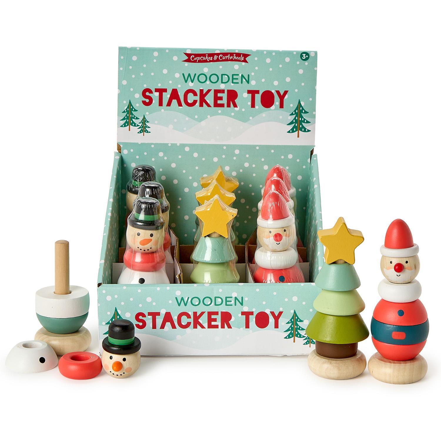 12 Pc Wooden Stacker Toy Unit with Countertop Display Includes 3 Designs