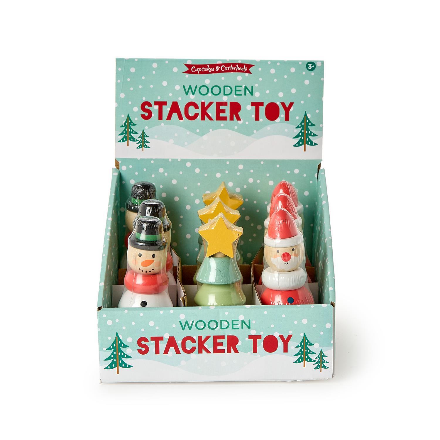 12 Pc Wooden Stacker Toy Unit with Countertop Display Includes 3 Designs