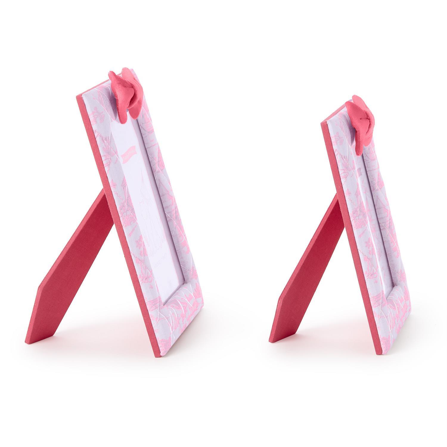 Pink Animal Toile Set of 2 Quilted Photo Frames with Bow Includes 2 Sizes