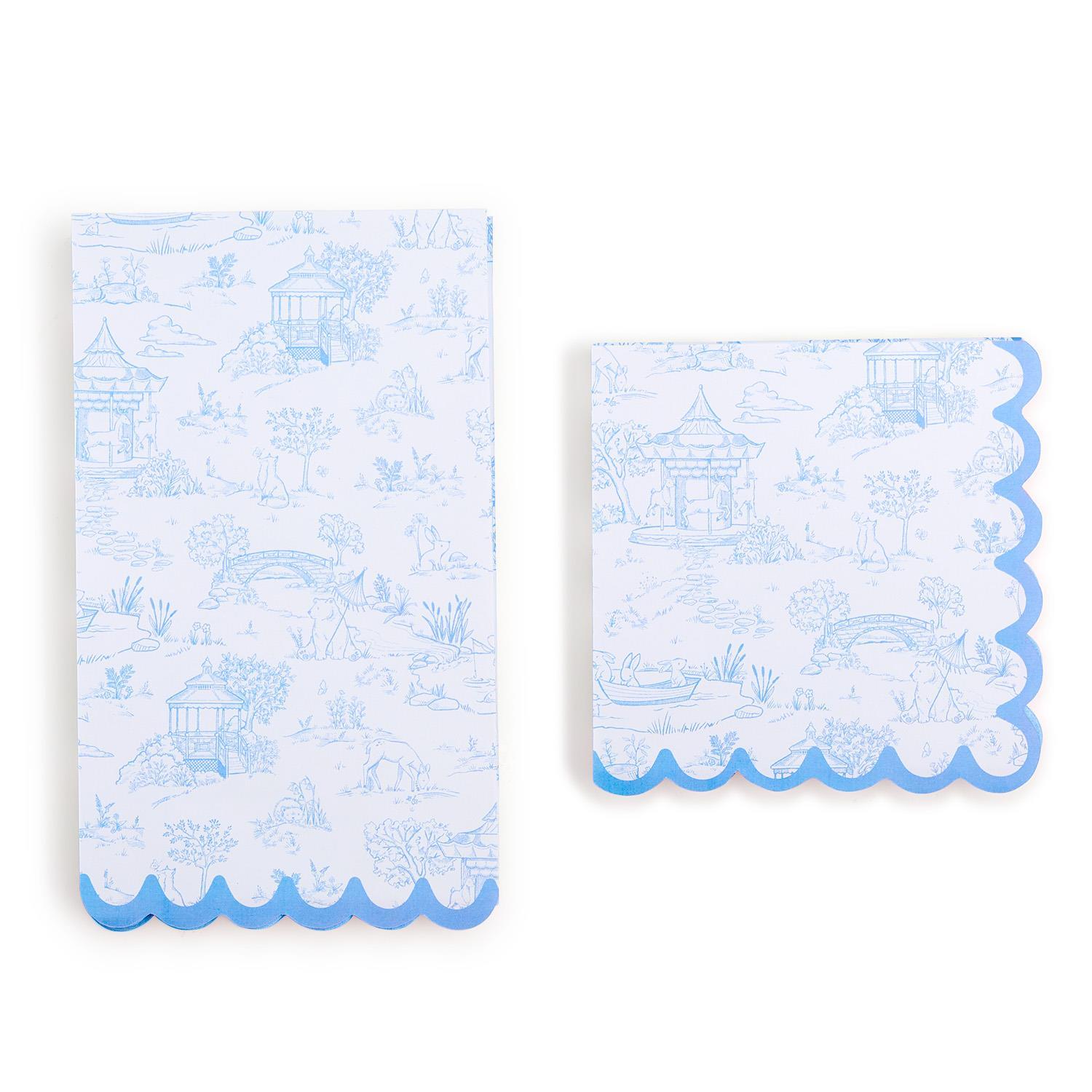 Blue Animal Toile 16 Pc Paper Napkin with Scalloped Edge Unit Includes ...