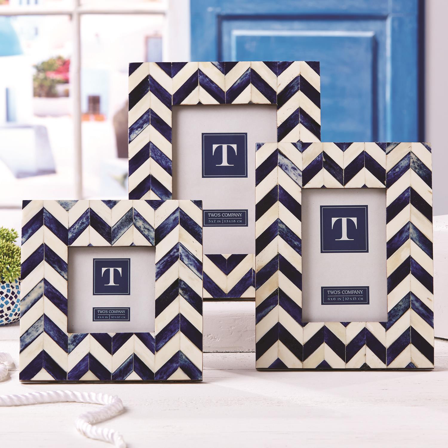 S/3 Bone Chevron Photo Frames